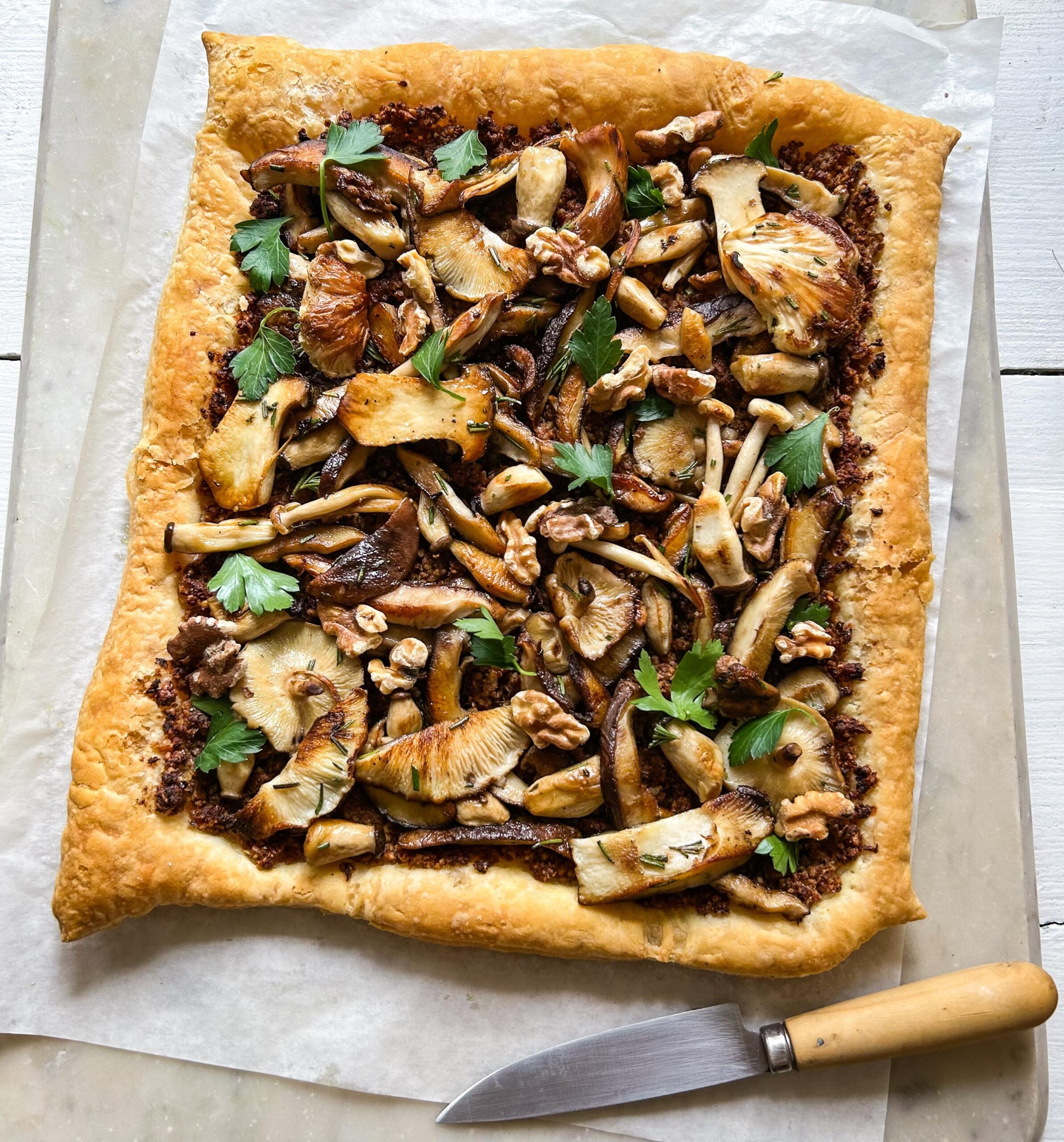 RECIPE: Wild Mushroom and Walnut Puff Pastry Tart - Bluedot Living